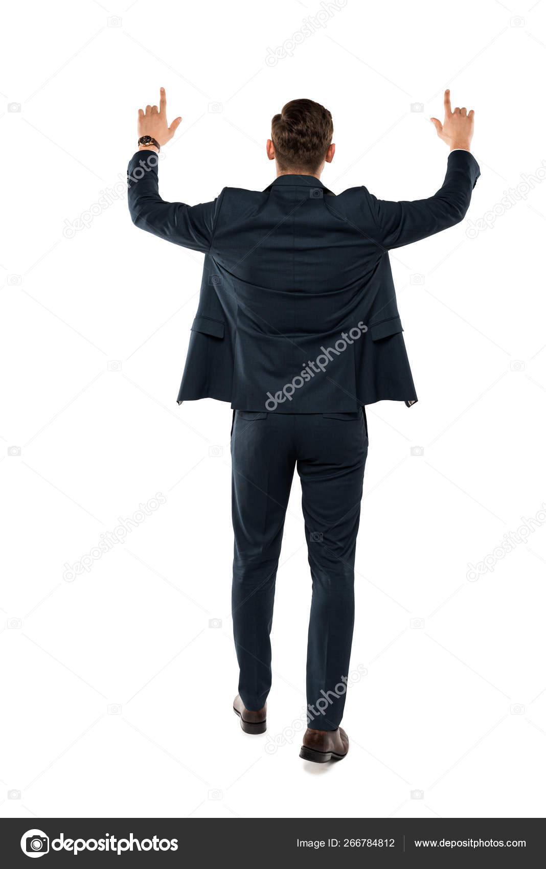 Back View Businessman Pointing Fingers While Standing Isolated White ...