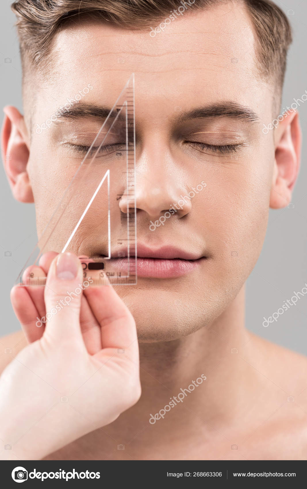 Cropped View Plastic Surgeon Measuring Face Ruler Isolated Grey — Stock ...