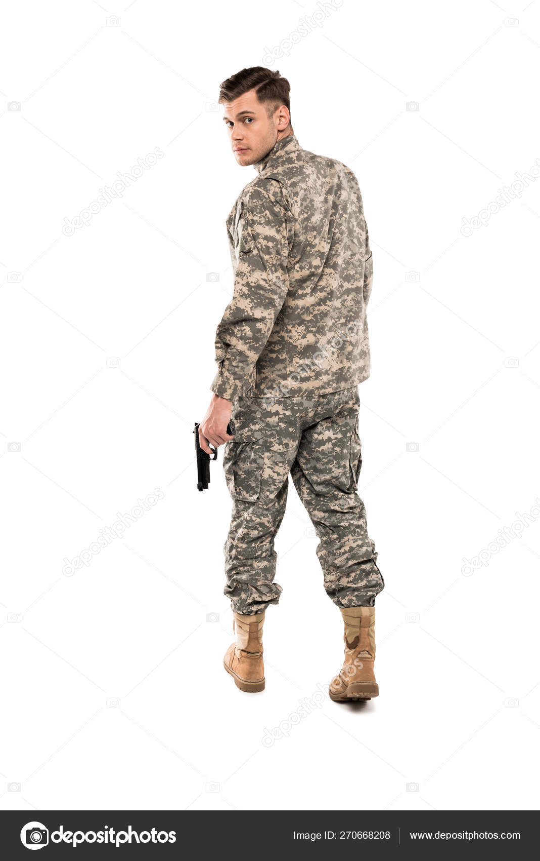 American Soldier Standing With Gun