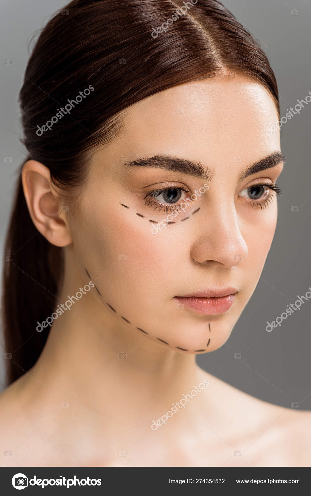 Beautiful Young Woman Marks Face Isolated Grey Stock Photo by ...