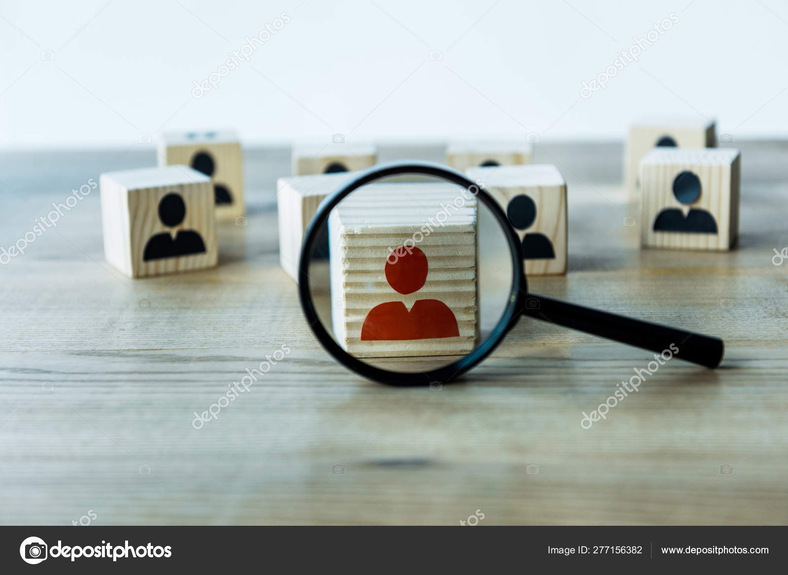 Selective Focus Magnifying Glass Cubes Wooden Desk — Stock Photo ...