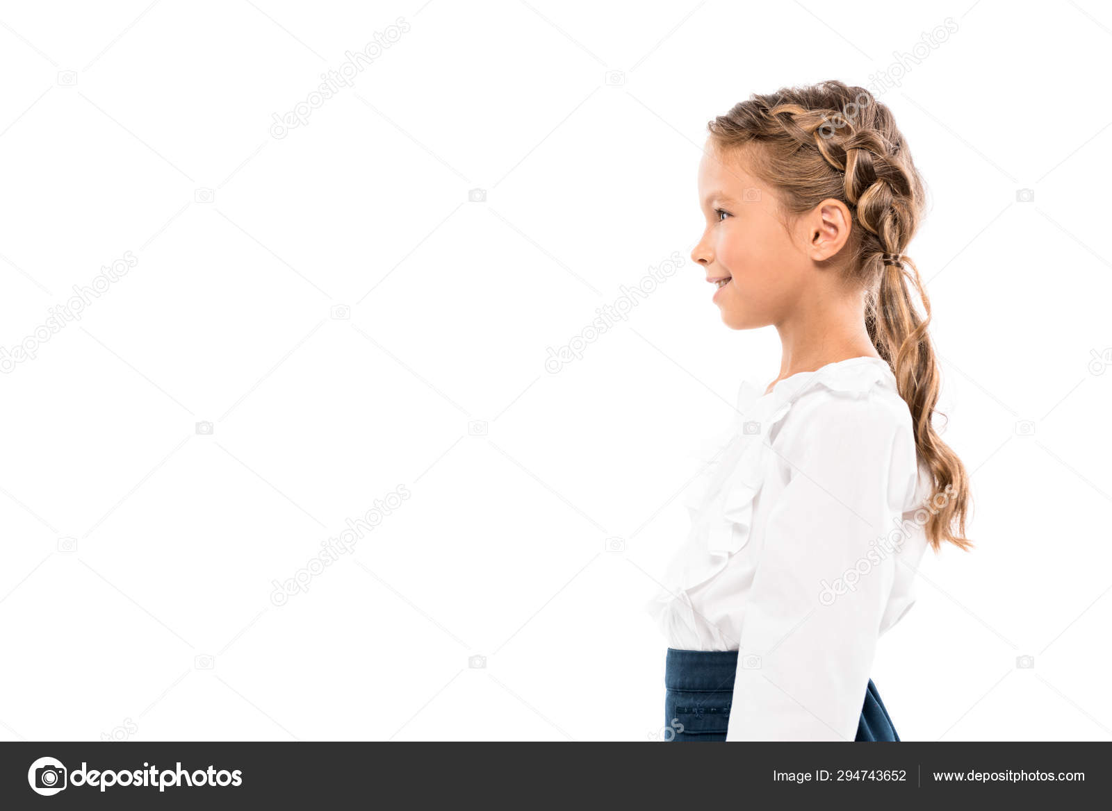 Side View Cheerful Kid Smiling Isolated White Stock Photo by ...
