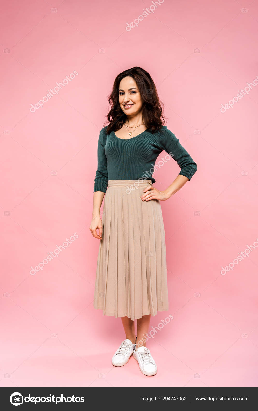 Attractive Woman Standing Hand Hip Pink Stock Photo by ©IgorVetushko ...