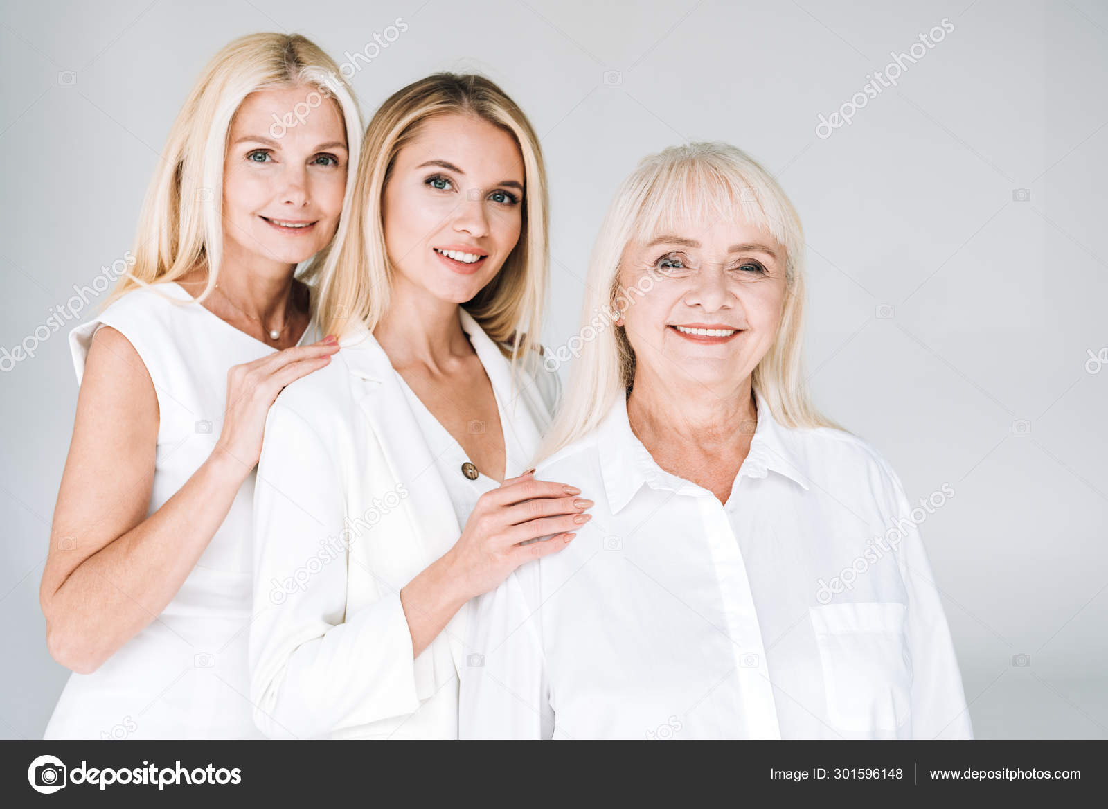 Three Generation Smiling Blonde Women Isolated Grey — Stock Photo ...