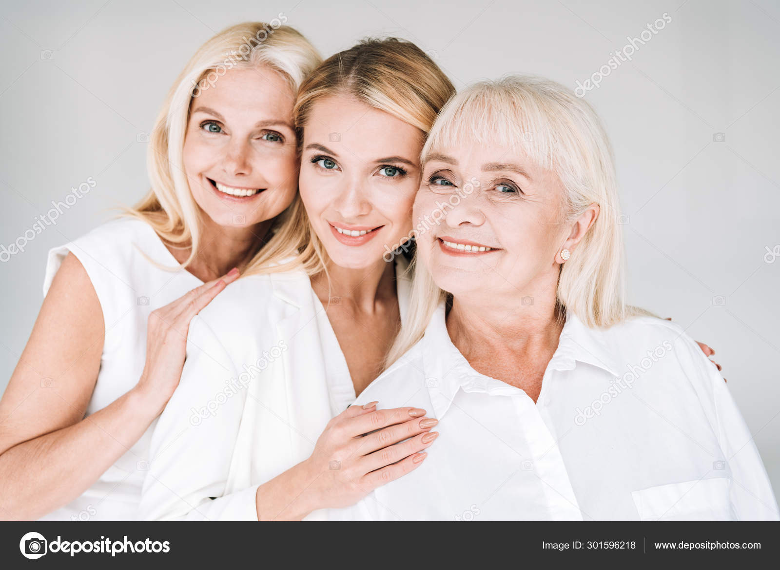 Cheerful Three Generation Blonde Women Isolated Grey — Stock Photo ...