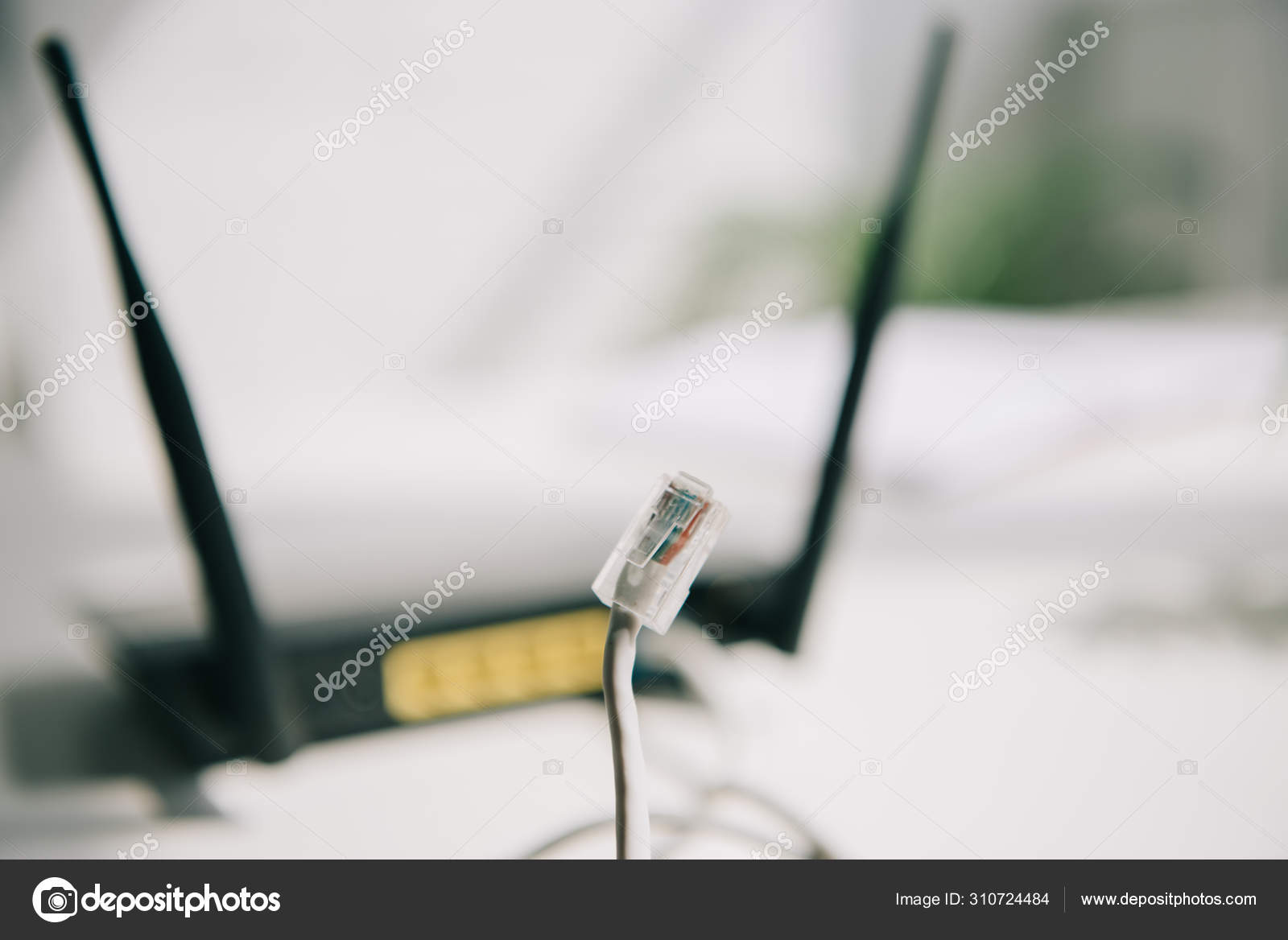 Selective Focus Wire Connector Black Router White Table — Stock Photo ...