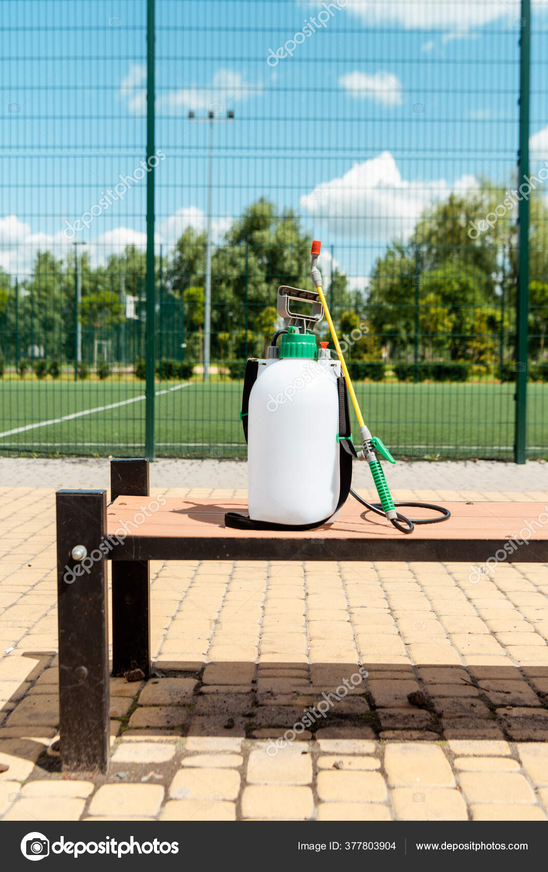 Spray Bag Disinfectant Standing Bench Outdoors Coronavirus Pandemic ...