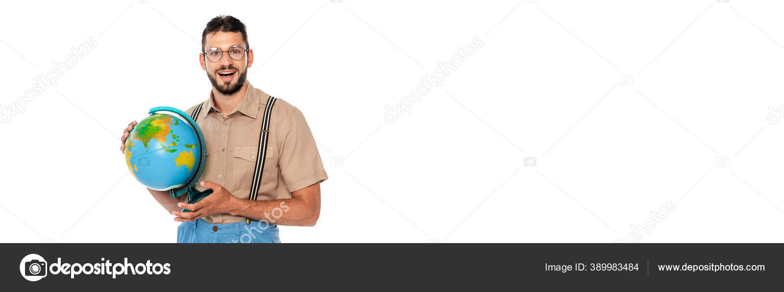 Horizontal Image Positive Nerd Suspenders Holding Globe Isolated White ...