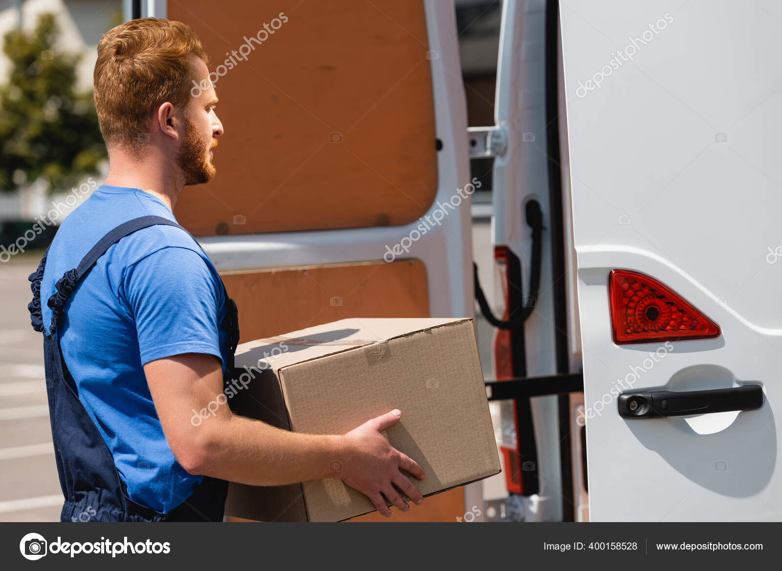 Side View Loader Holding Package Truck Urban Street Stock Photo by ...