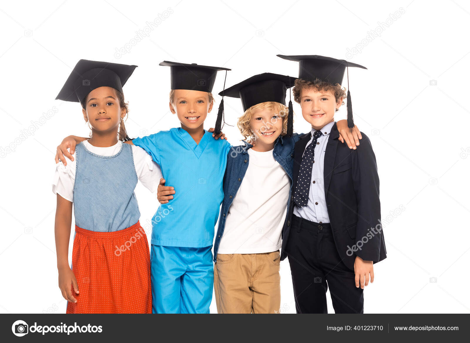 Multicultural Children Graduation Caps Dressed Costumes Different ...