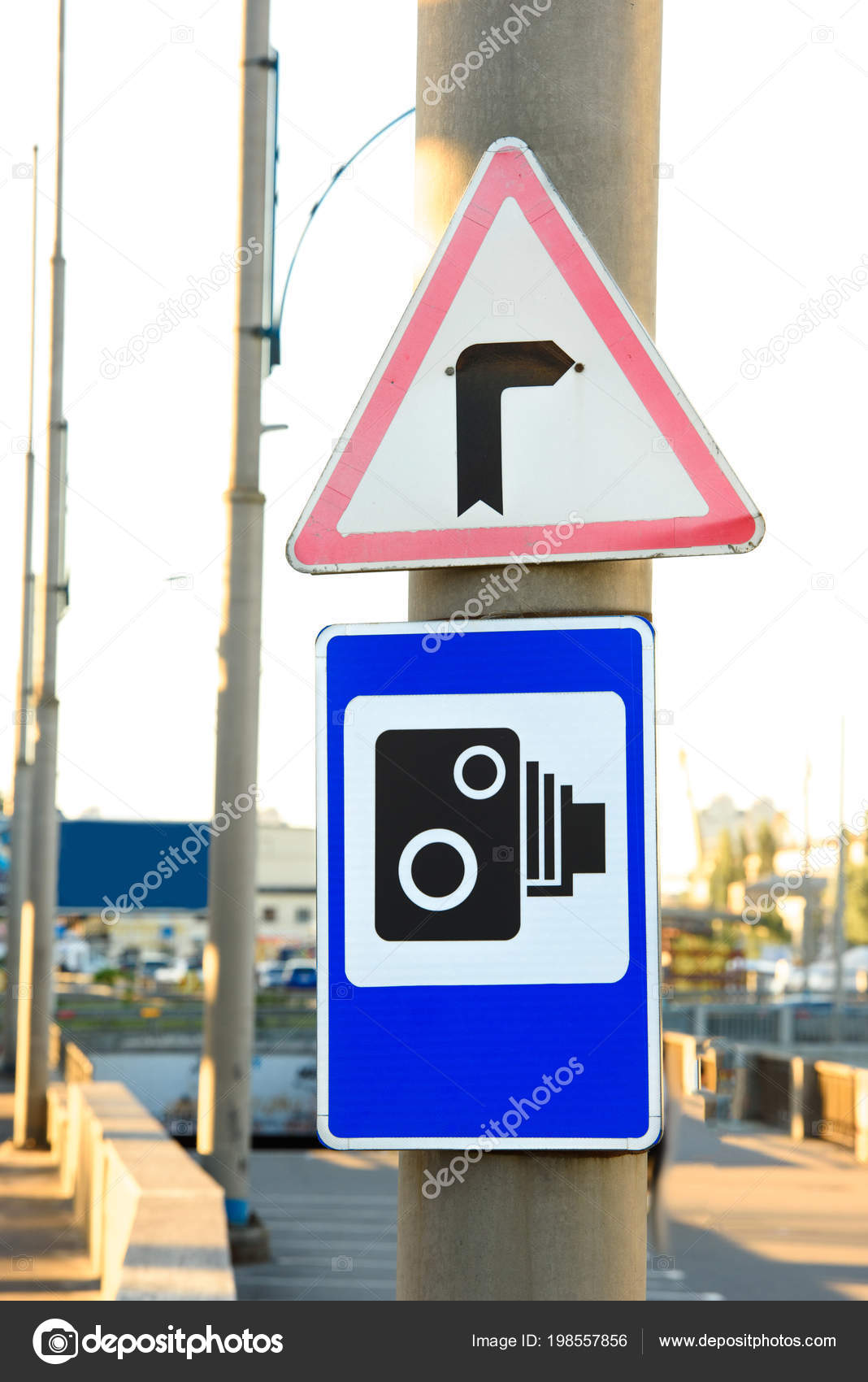 Close View Pole Traffic Signal Cameras Turn Right Signs — Stock Photo ...