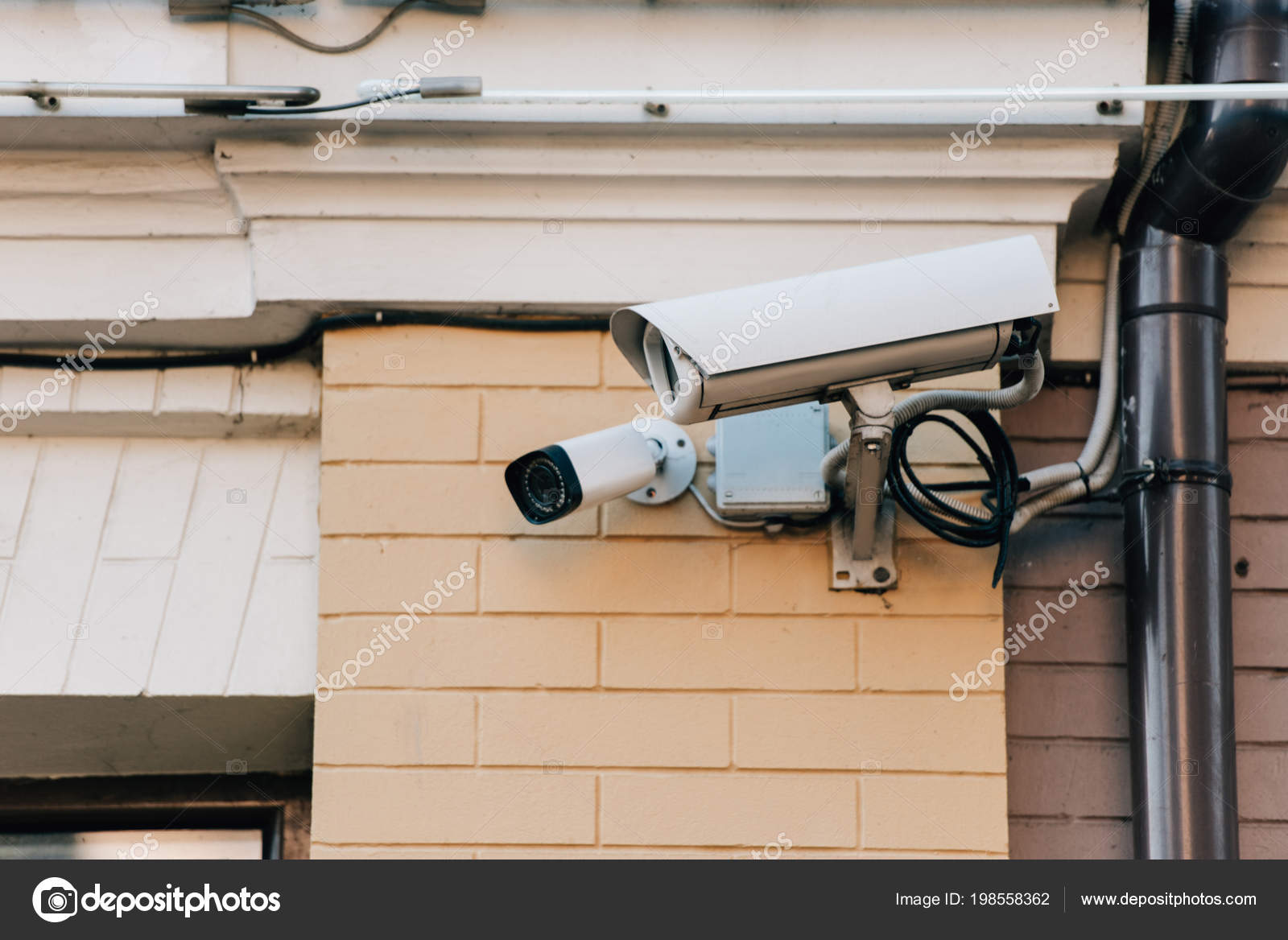 Close View Security Cameras Orange Colored Building Facade — Stock ...
