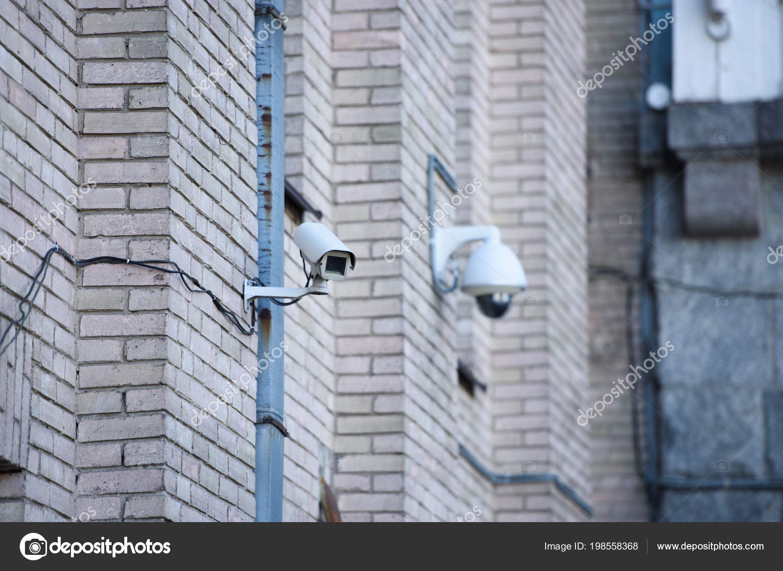 Close View Security Cameras Brick Building Facade — Stock Photo ...