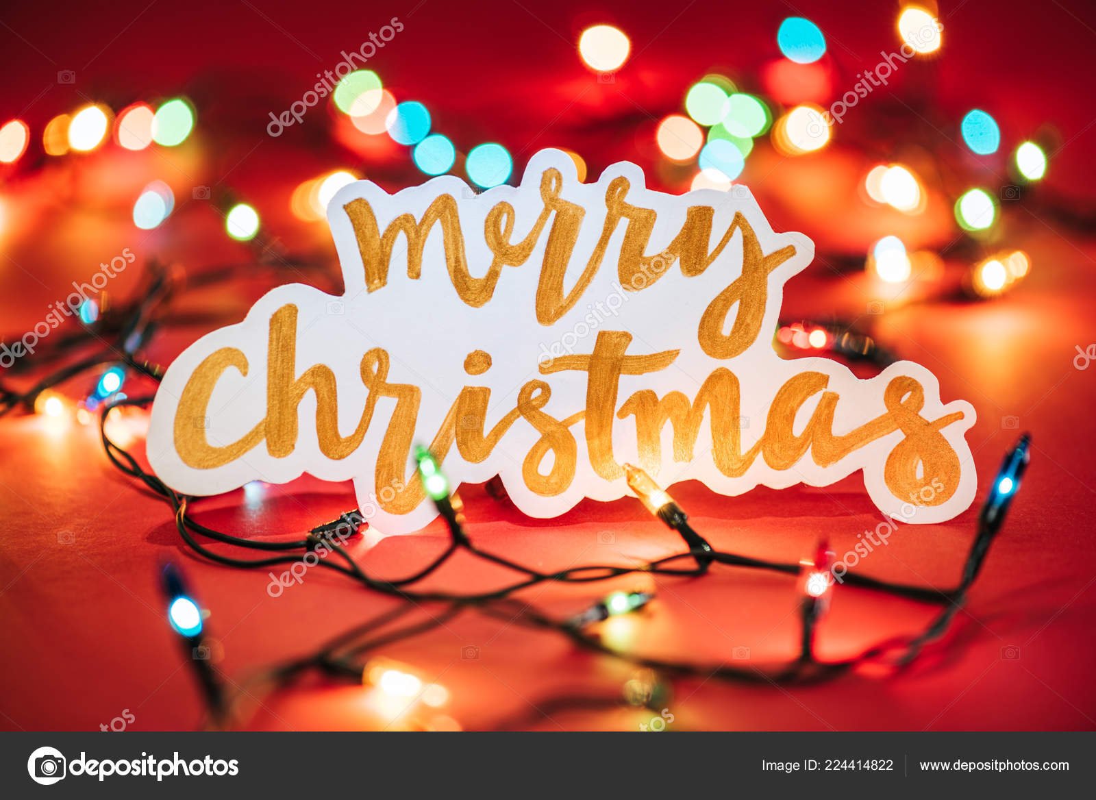 Merry Christmas Sign Background Shining Garlands — Stock Photo ...