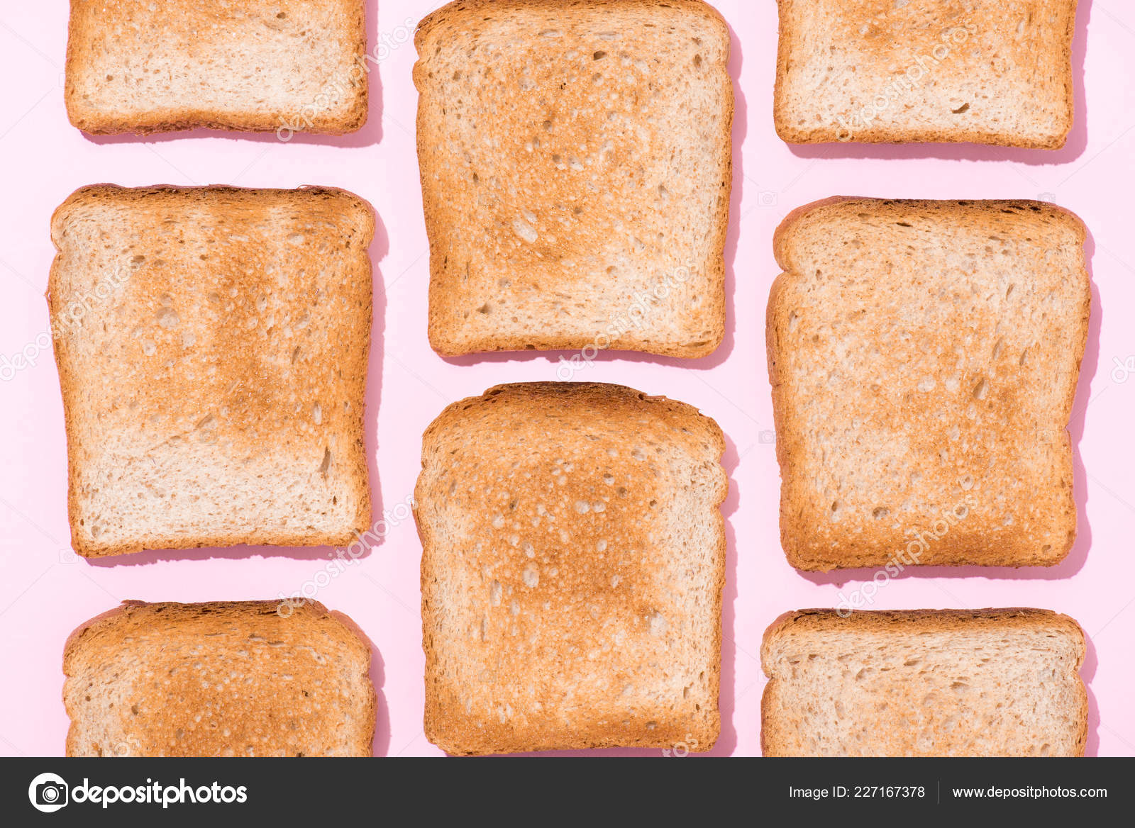 Top View Repetitive Pattern Crispy Toasts Pink Surface — Stock Photo ...