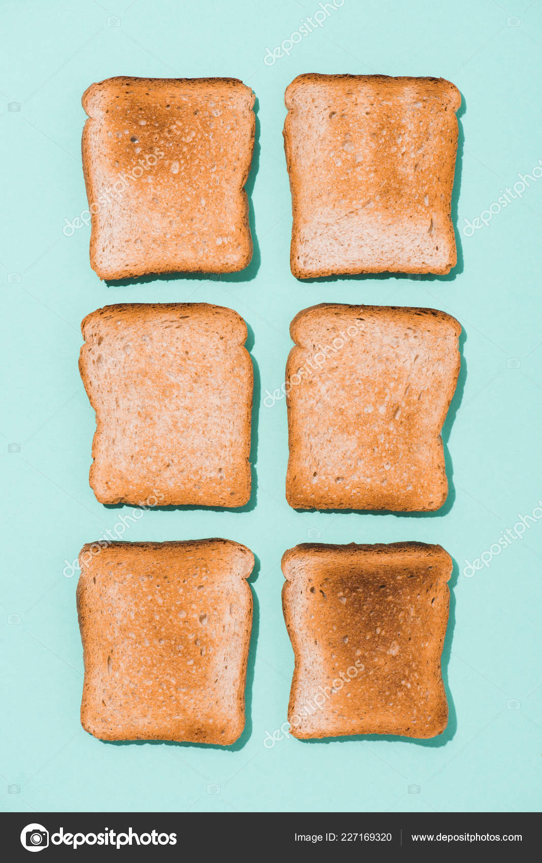 Top View Assembled Crispy Toasts Blue Surface Stock Photo by ...