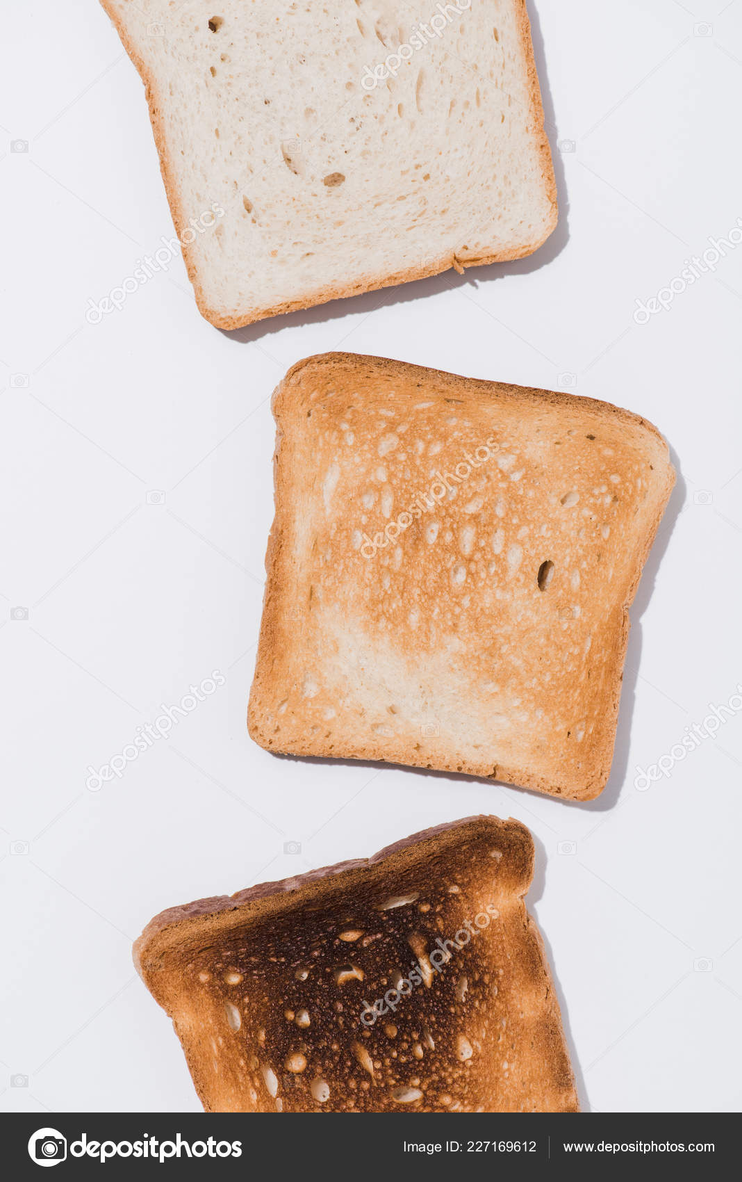 Top View Toasts Various Roast Stages White Surface — Stock Photo ...