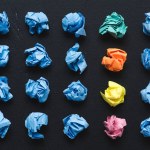 Top View Blue Crumpled Paper Balls Yellow One Black Background Stock ...