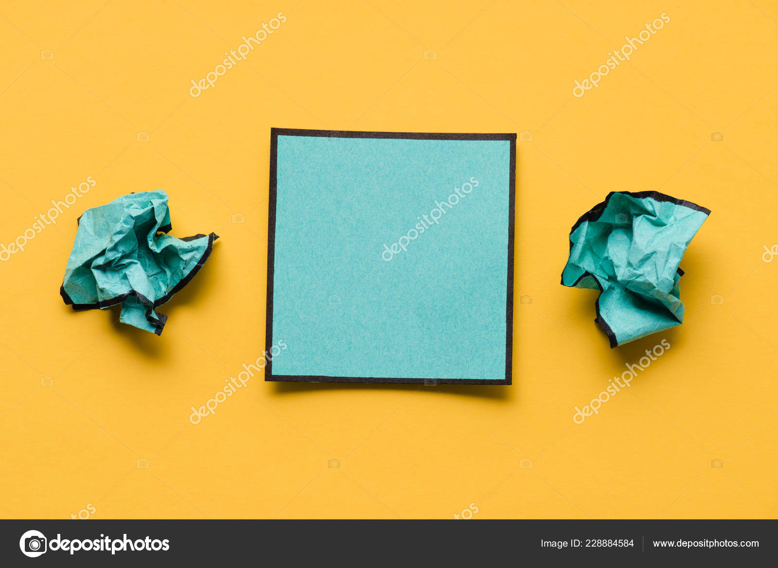 Top View Crumpled Paper Balls Blank Note Yellow Background Think Stock ...
