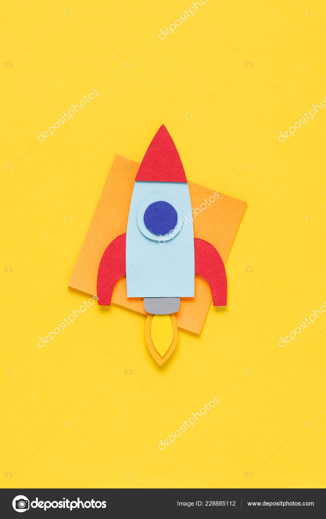 Top View Flying Paper Rocket Yellow Background Setting Goals Concept ...