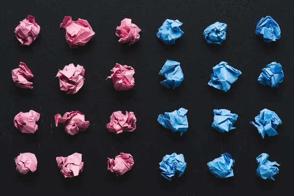 Top View Blue Crumpled Paper Balls Black Background Think Different ...