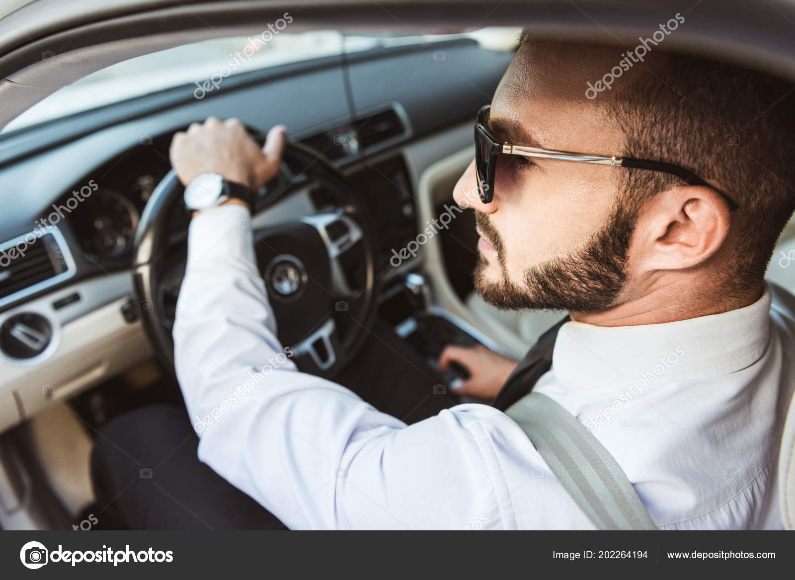 Handsome Driver Sunglasses Driving Car — Stock Photo © AllaSerebrina ...