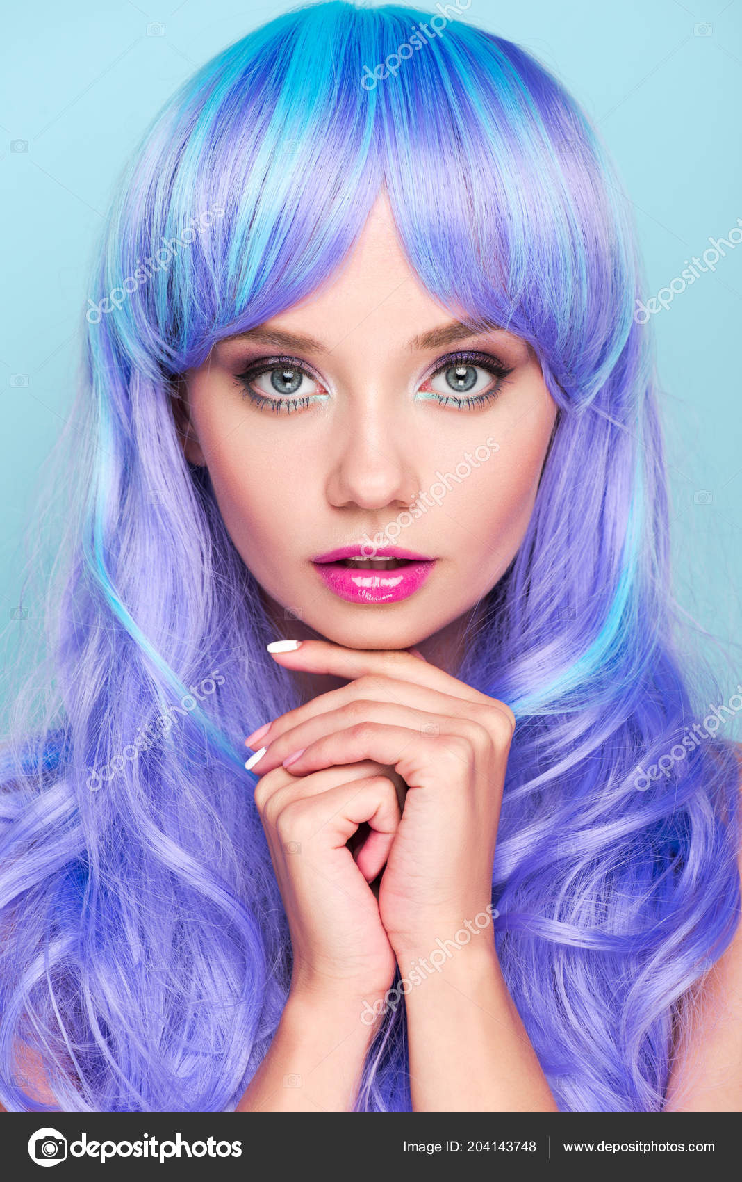 Beautiful Young Woman Blue Hair Looking Camera Isolated Blue Stock ... Beautiful Young Woman Blue Hair Looking Camera Isolated Blue Stock ...