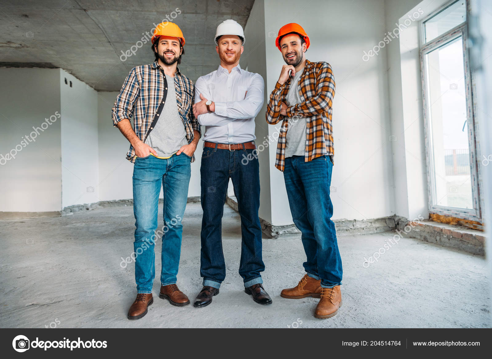 Group Architects Constructing Building Looking Camera — Stock Photo ...