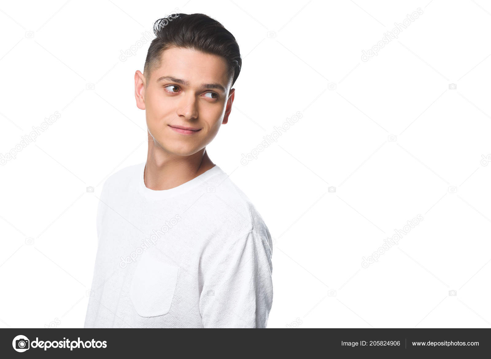 Handsome Man White Shirt Looking Away Isolated White — Stock Photo ... Handsome Man White Shirt Looking Away Isolated White — Stock Photo ...