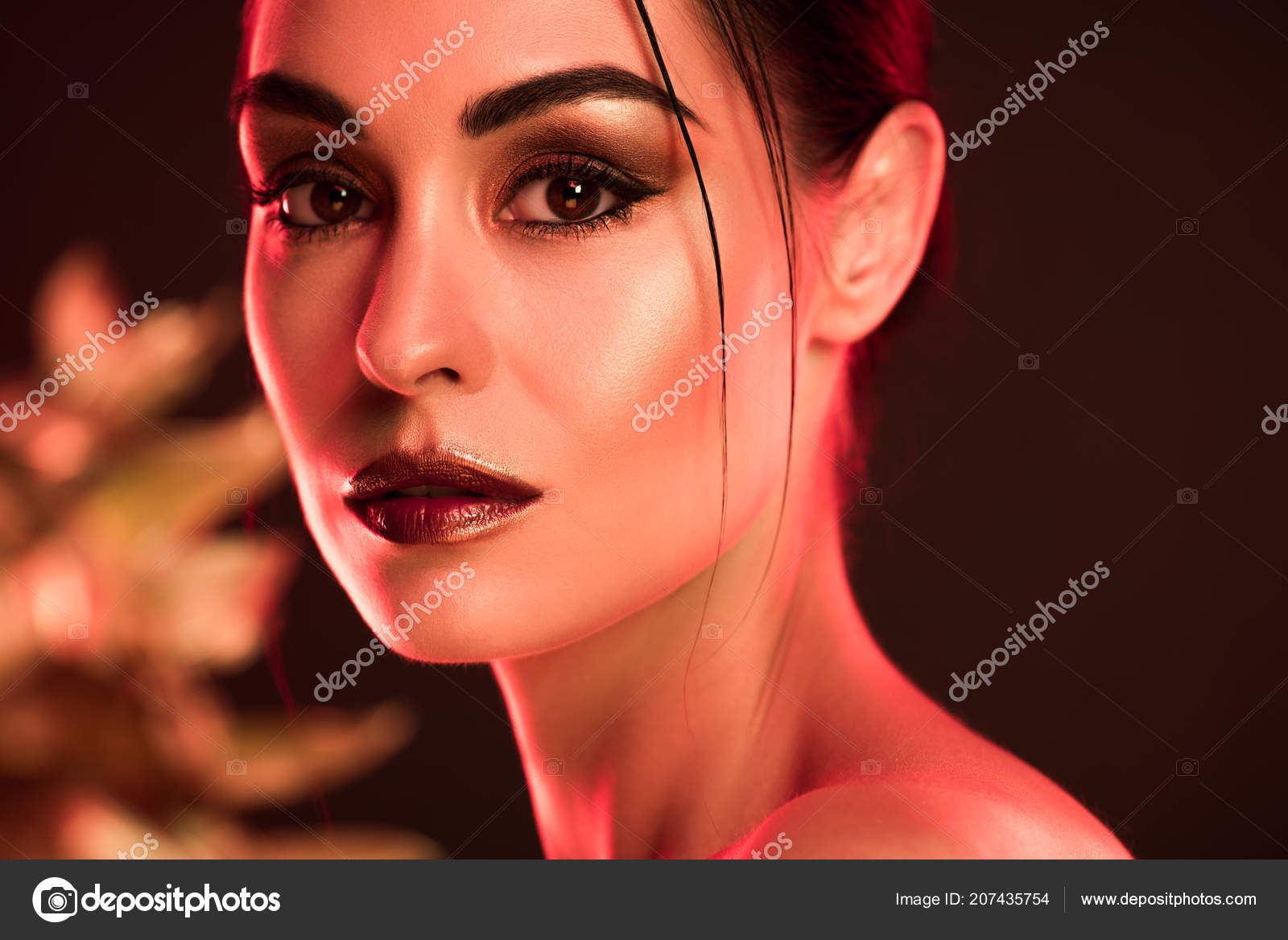 Portrait Beautiful Girl Makeup Red Toned Picture — Stock Photo ...