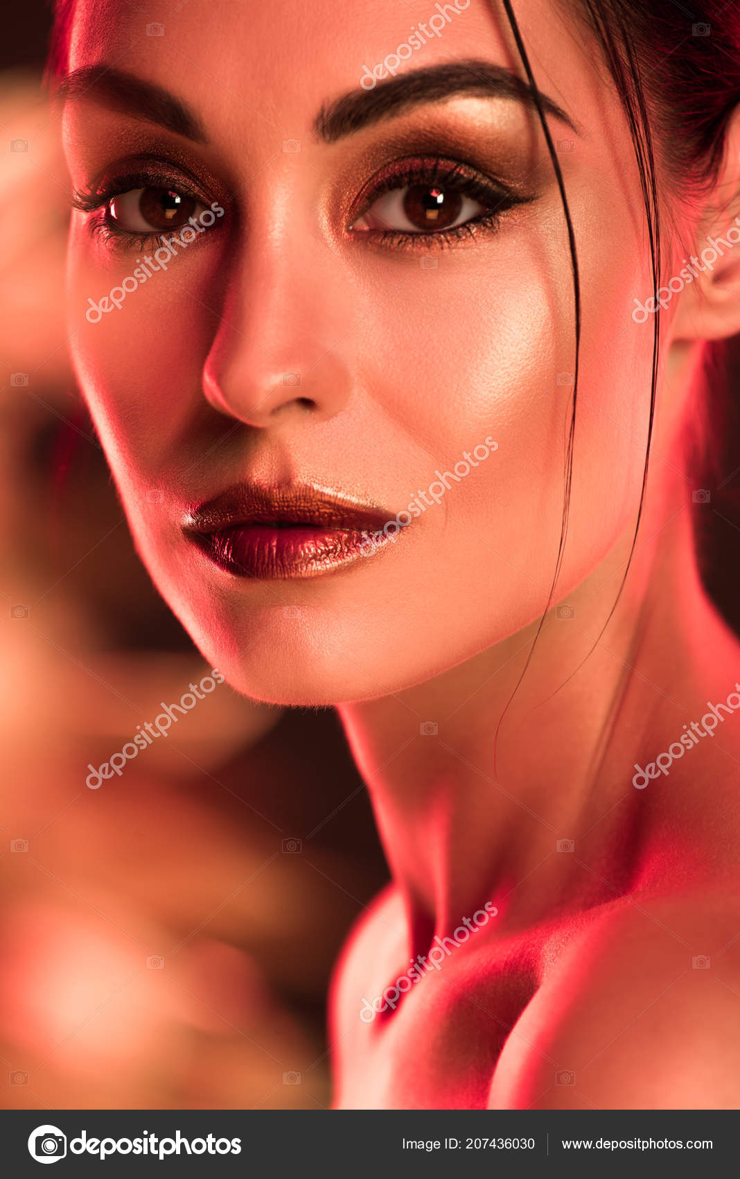 Portrait Elegant Girl Makeup Red Toned Picture — Stock Photo ...