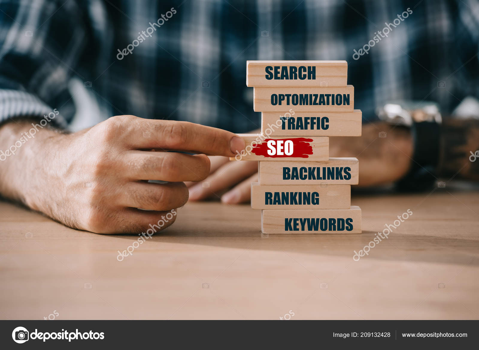 Partial View Developer Playing Block Wooden Game Seo Ideas Stock Photo ...