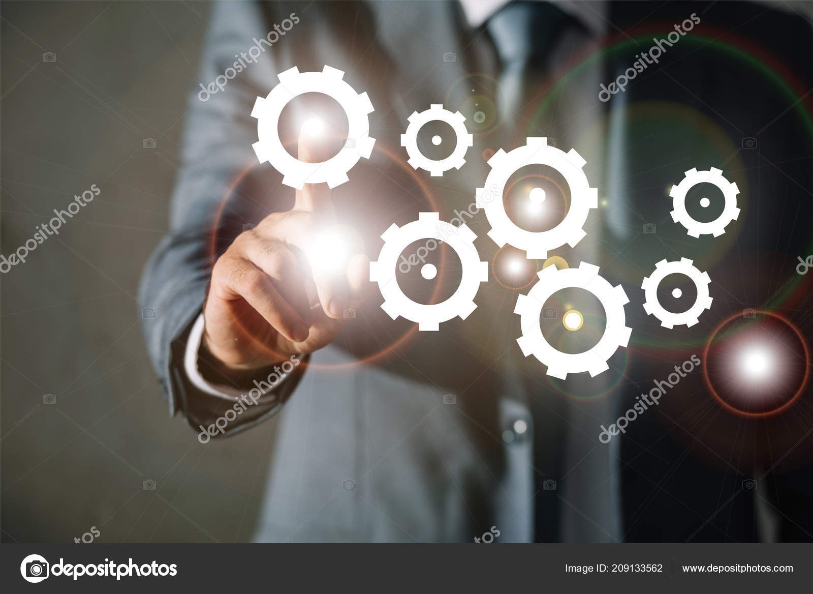 Cropped View Businessman Suit Touching Gears Finger — Stock Photo ...