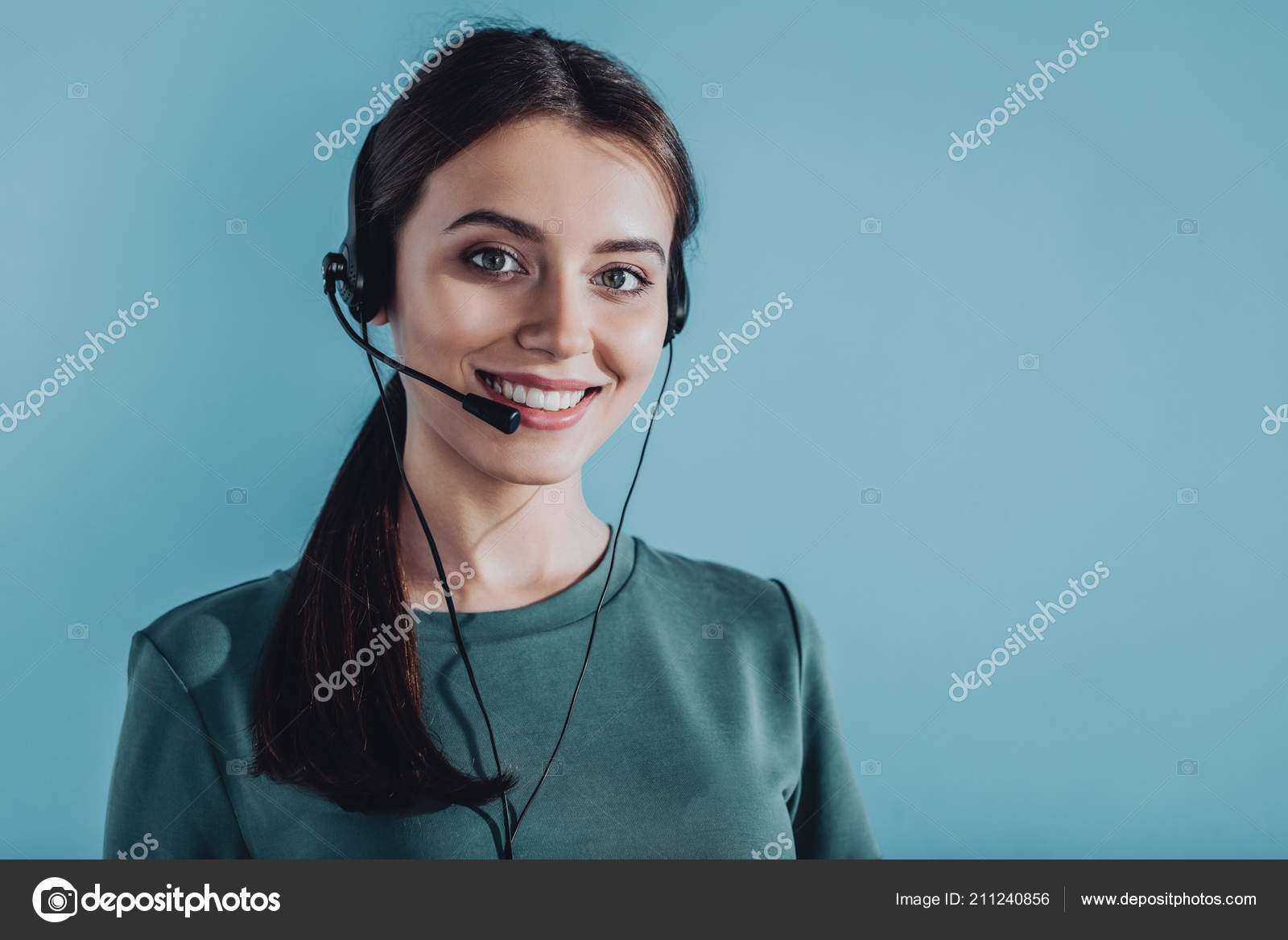 Attractive Smiling Female Call Center Worker Looking Camera Isolated ...