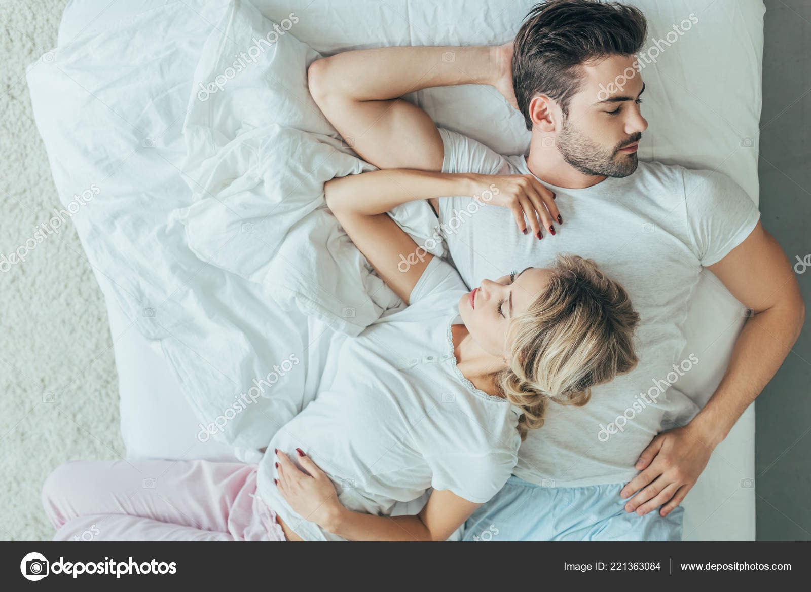 Top View Beautiful Young Couple Sleeping Each Other Bed Home Stock ... Top View Beautiful Young Couple Sleeping Each Other Bed Home Stock ...