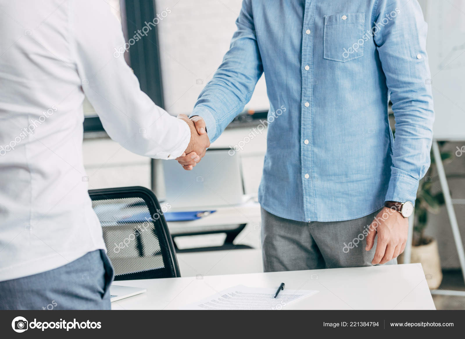 Cropped Shot Businessmen Shaking Hands Workplace Stock Photo by ...