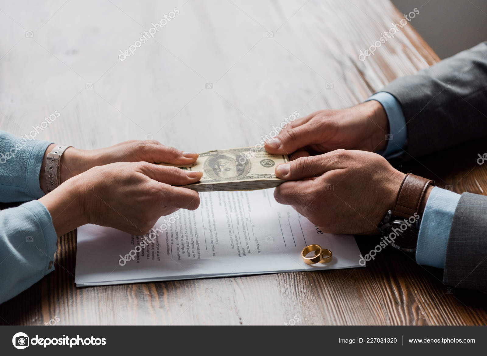 Partial View Lawyer Client Holding Dollar Banknotes Divorce Decree ...