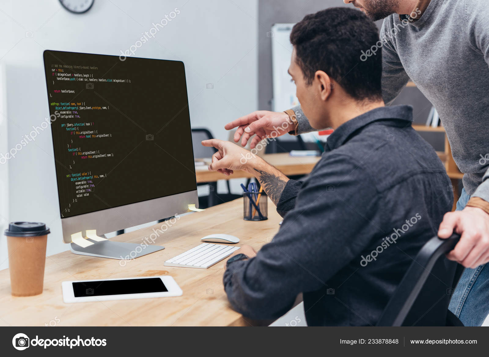 Cropped Shot Business Colleagues Using Desktop Computer Html Code ...