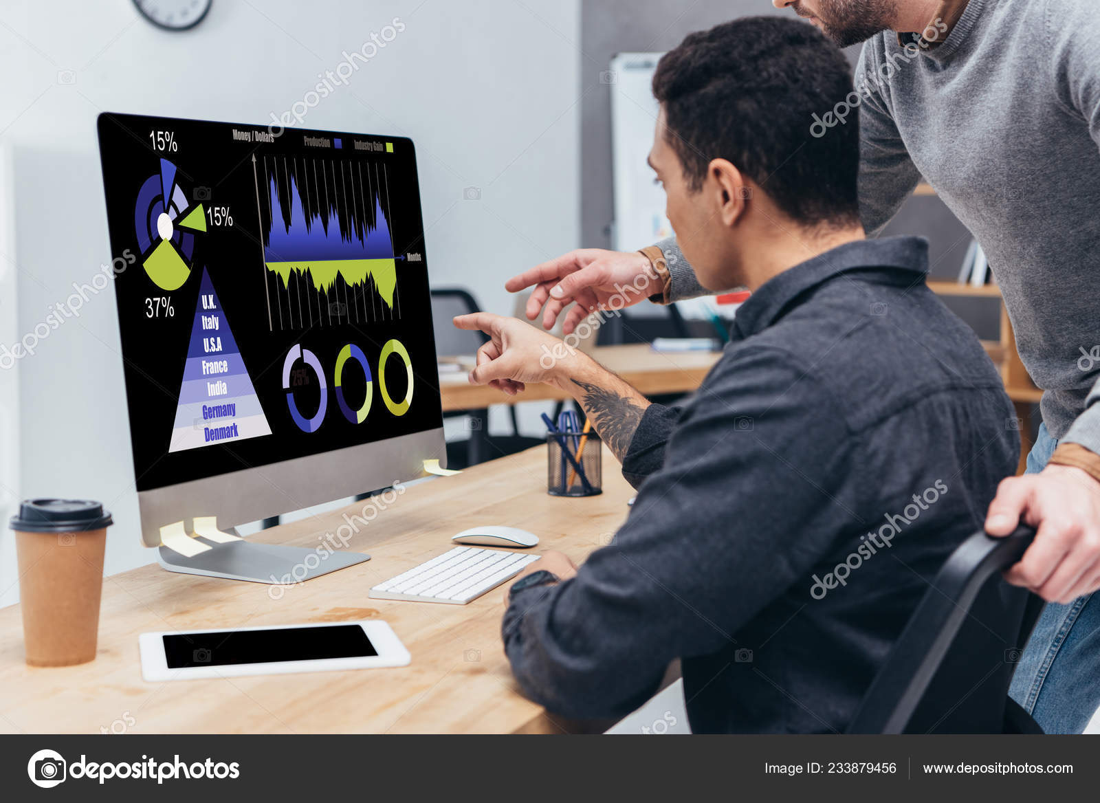 Cropped Shot Business Colleagues Using Desktop Computer Charts Graphs ...
