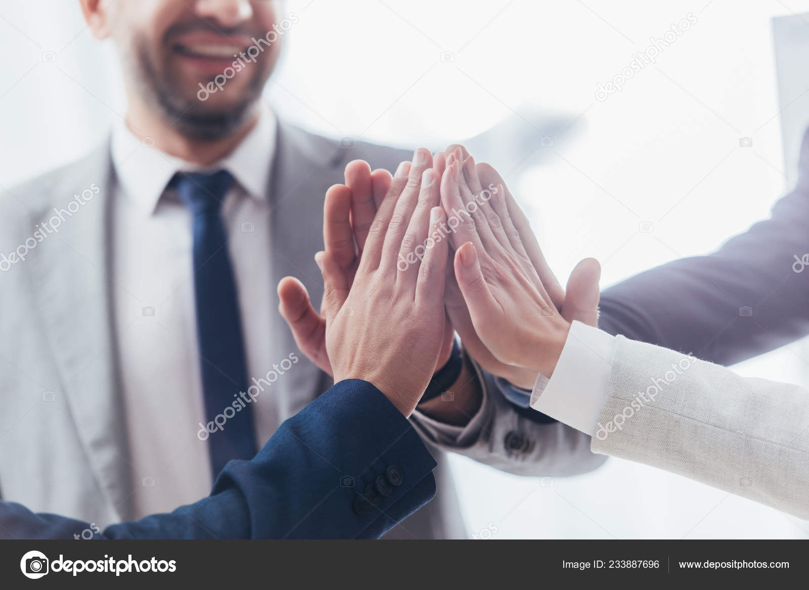 Cropped Shot Professional Business Team Giving High Five Office — Stock ...
