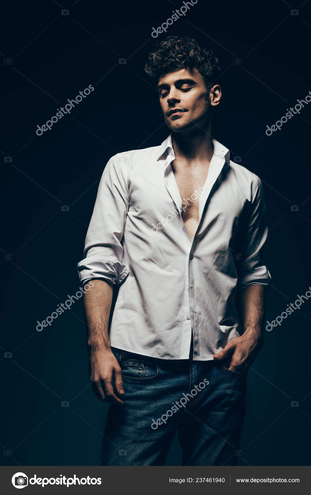 Male Fashion Model Poses Portrait Of Fashion Model Man Wearing Grey