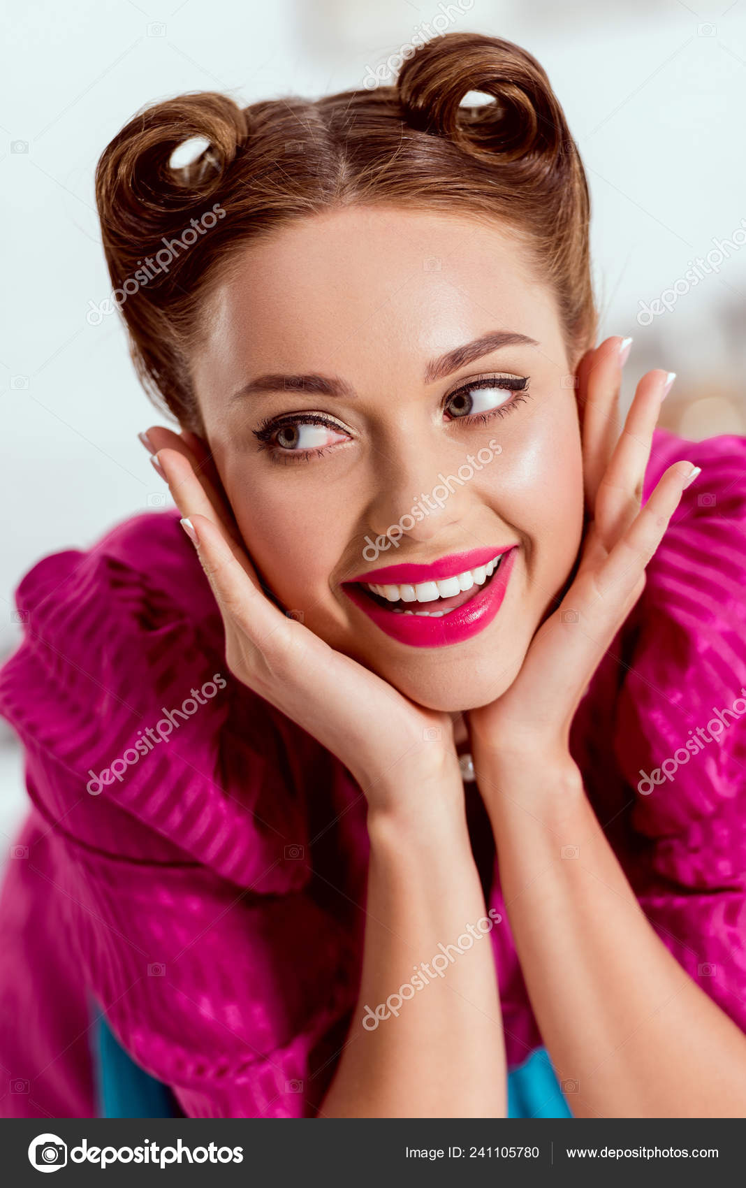 Portrait Beautiful Pin Girl Crimson Dress — Stock Photo © AllaSerebrina ...