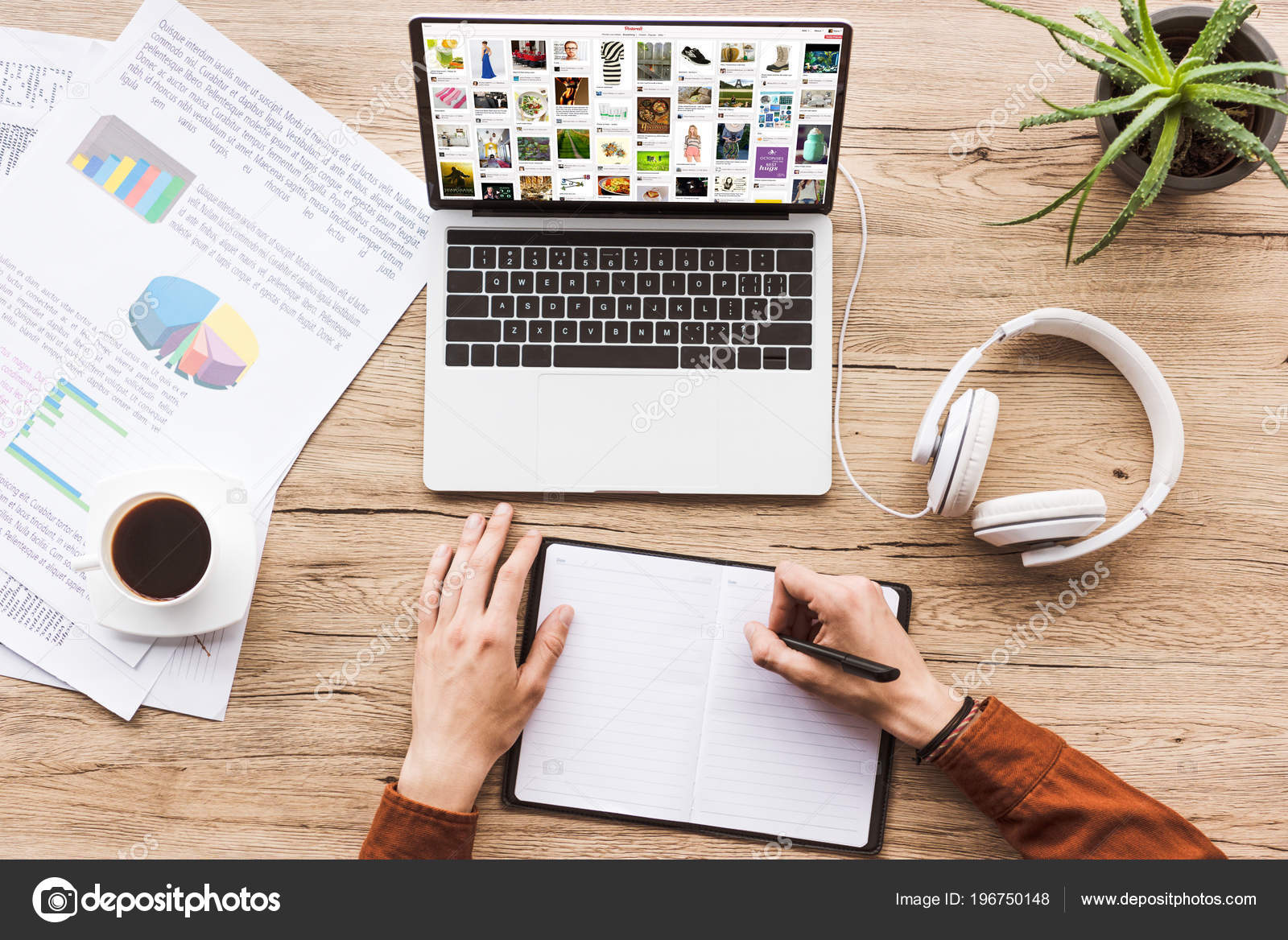 Partial View Man Making Notes Notebook Workplace Laptop Pinterest ...