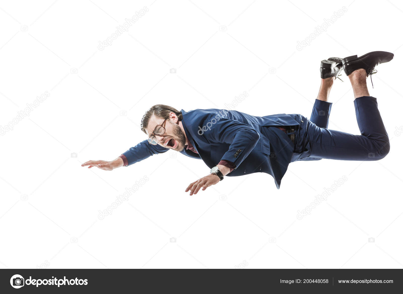 Businessman Suit Eyeglasses Screaming While Falling Isolated White ...