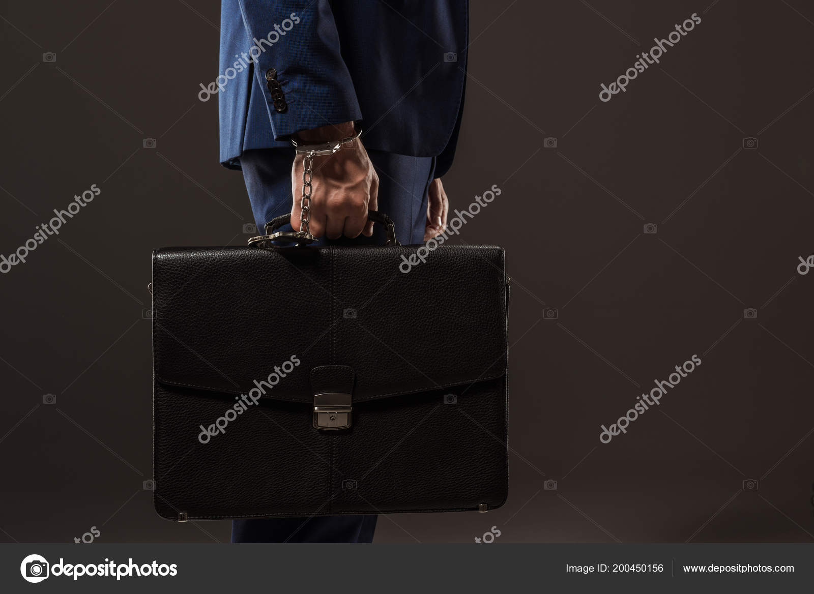 Side View Businessman Handcuffs Holding Briefcase Isolated Black ...