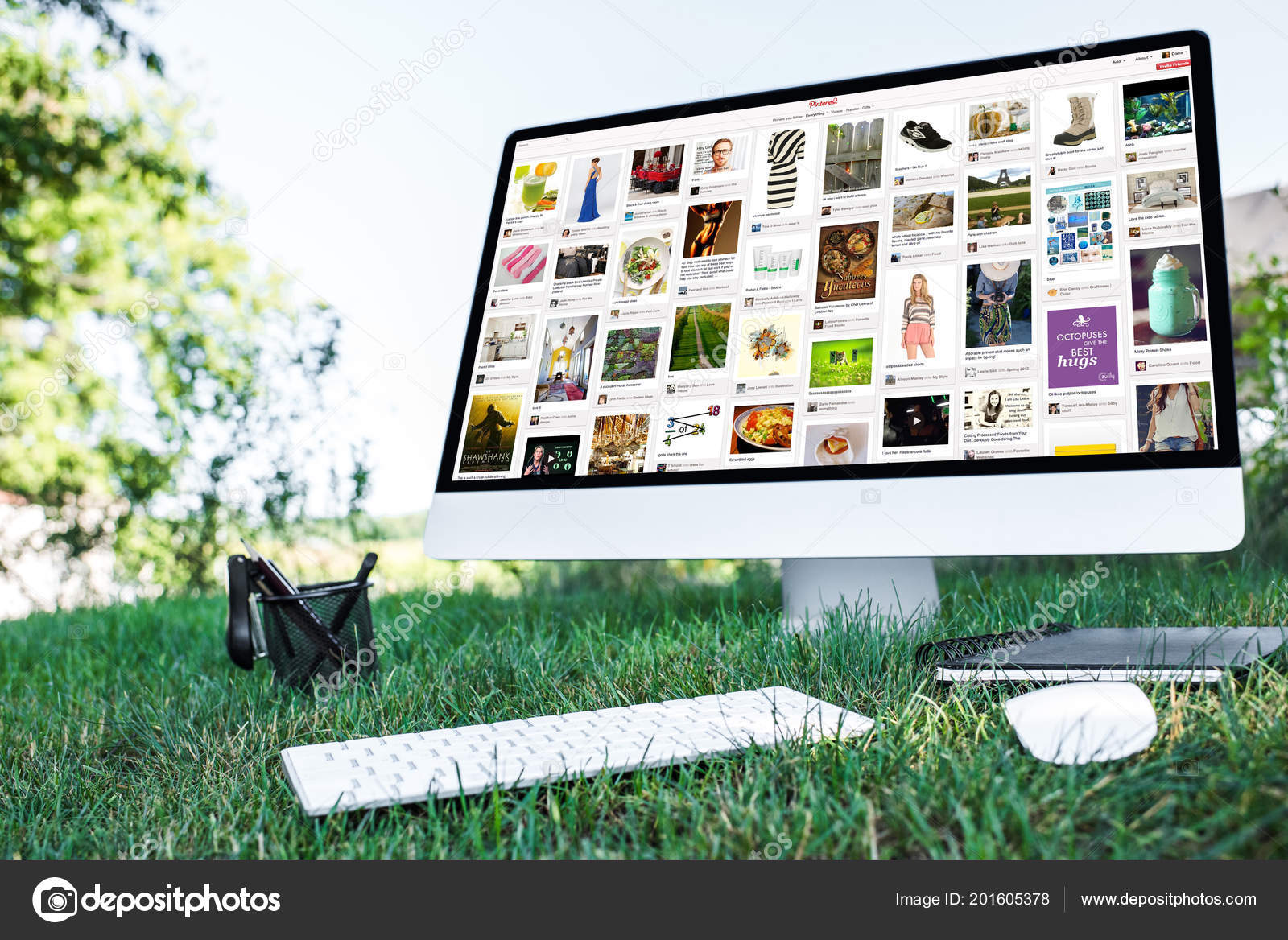 Selective Focus Textbook Computer Pinterest Website Grass Outdoors ...