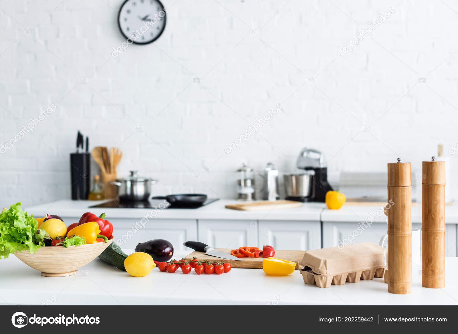 Spices Egg Box Fresh Vegetables Kitchen Table Stock Photo by ...