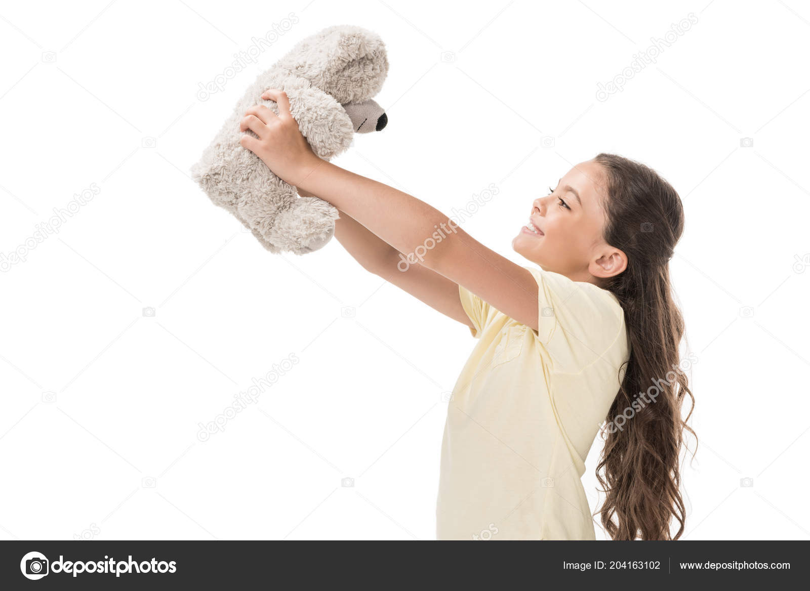 Side View Cute Smiling Kid Teddy Bear Isolated White Stock Photo by ...