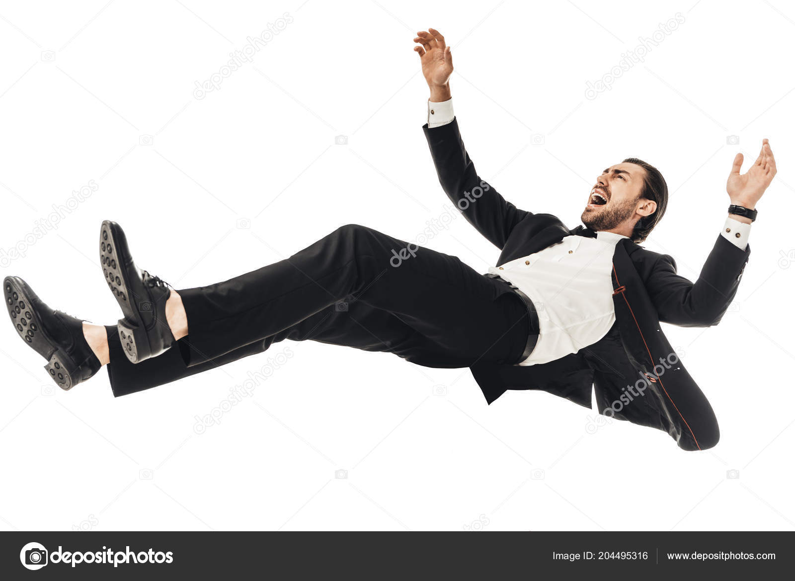 Scared Young Businessman Suit Falling Isolated White Stock Photo by ...