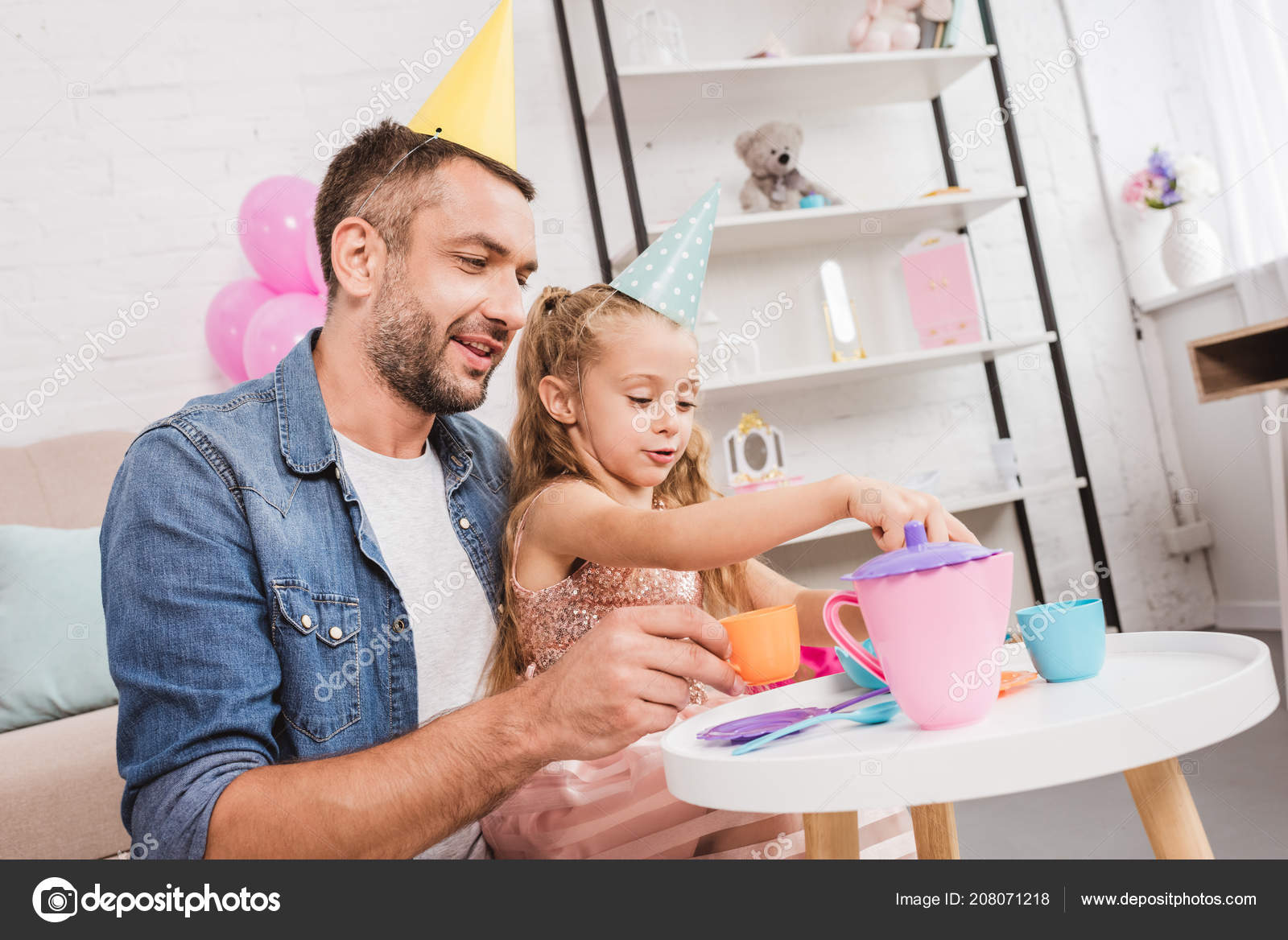 Father Daughter Playing Tea Party Home — Free Stock Photo ...